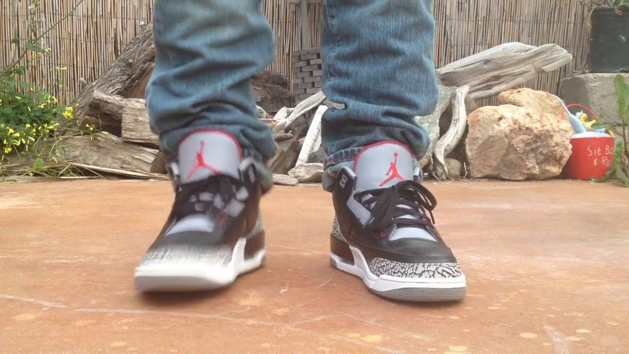 jordan 3 black cement on feet - YouTube