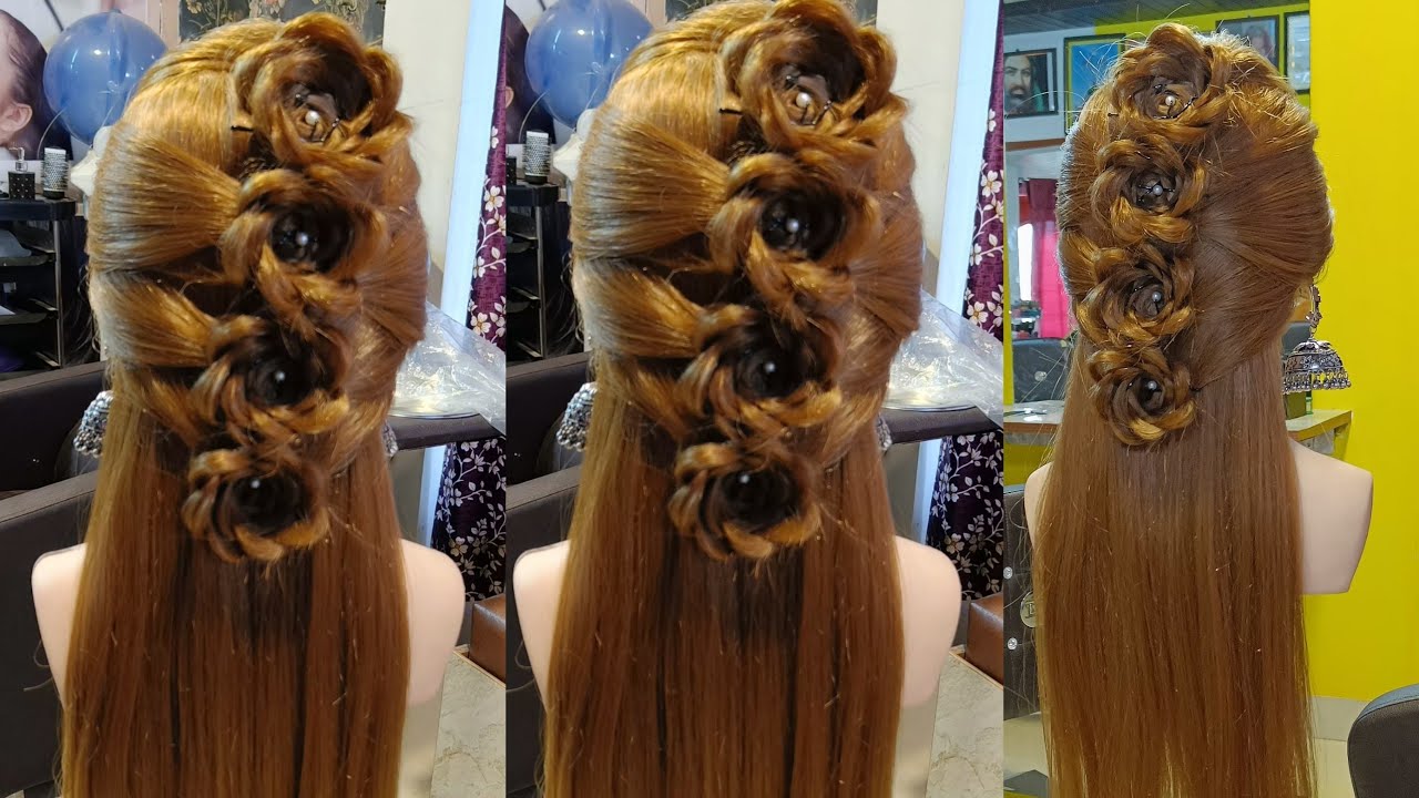 Latest rose braided hairstyle for bride | Beautiful hairstyle # ...