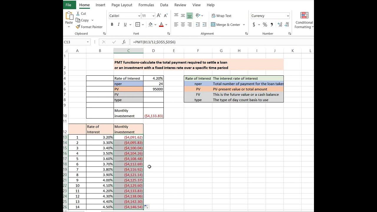 MS Excel Tutorial 3-2, Functions-PMT, rate, nper, PV - YouTube