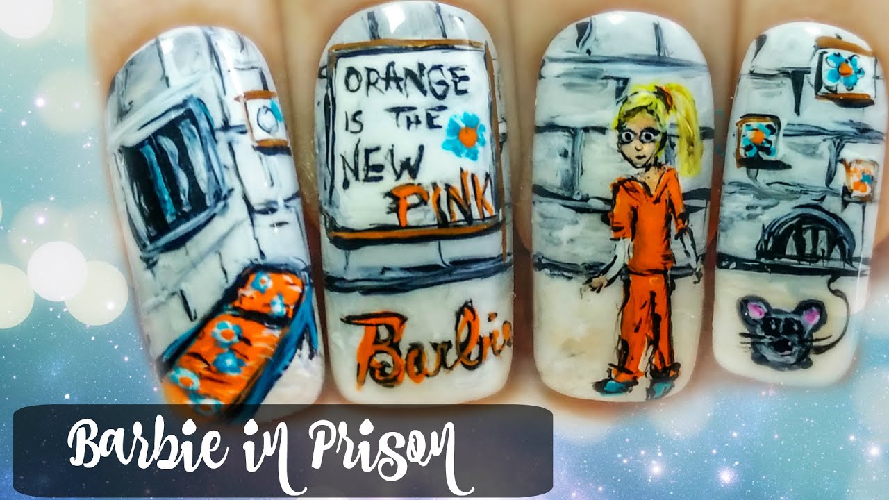 Barbie in Prison ⎮ Orange is the New Pink ⎮ Freehand Nail Art Tutorial ...