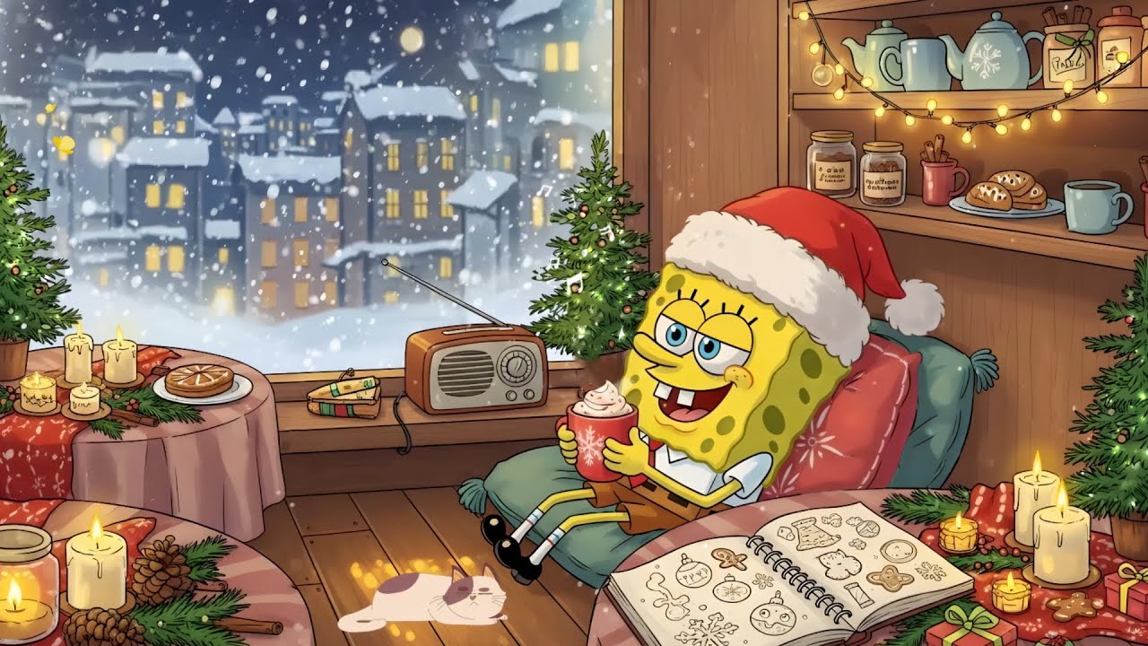 Cozy Christmas Cabin Ambience 🎄 ️ SpongeBob Hot Cocoa & Lofi Christmas ...