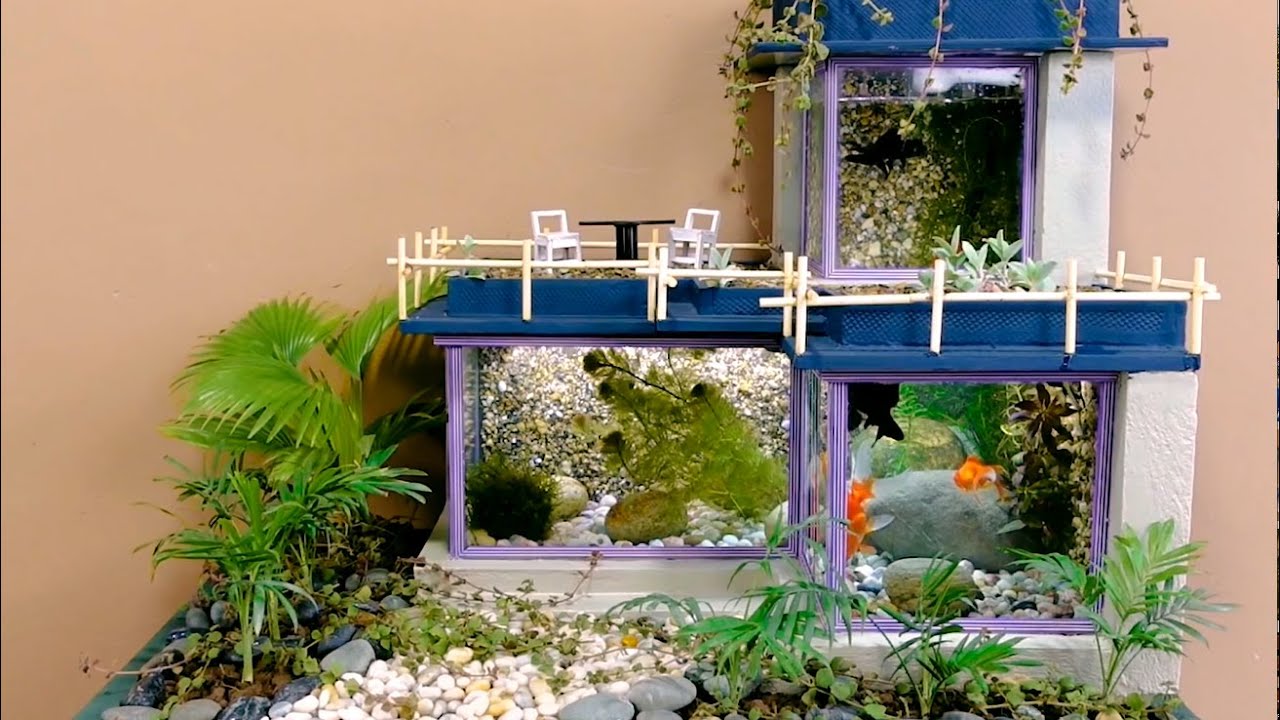 How to make a 2-storey garden villa aquarium 🎨 AQUARIUM DECORATION ...