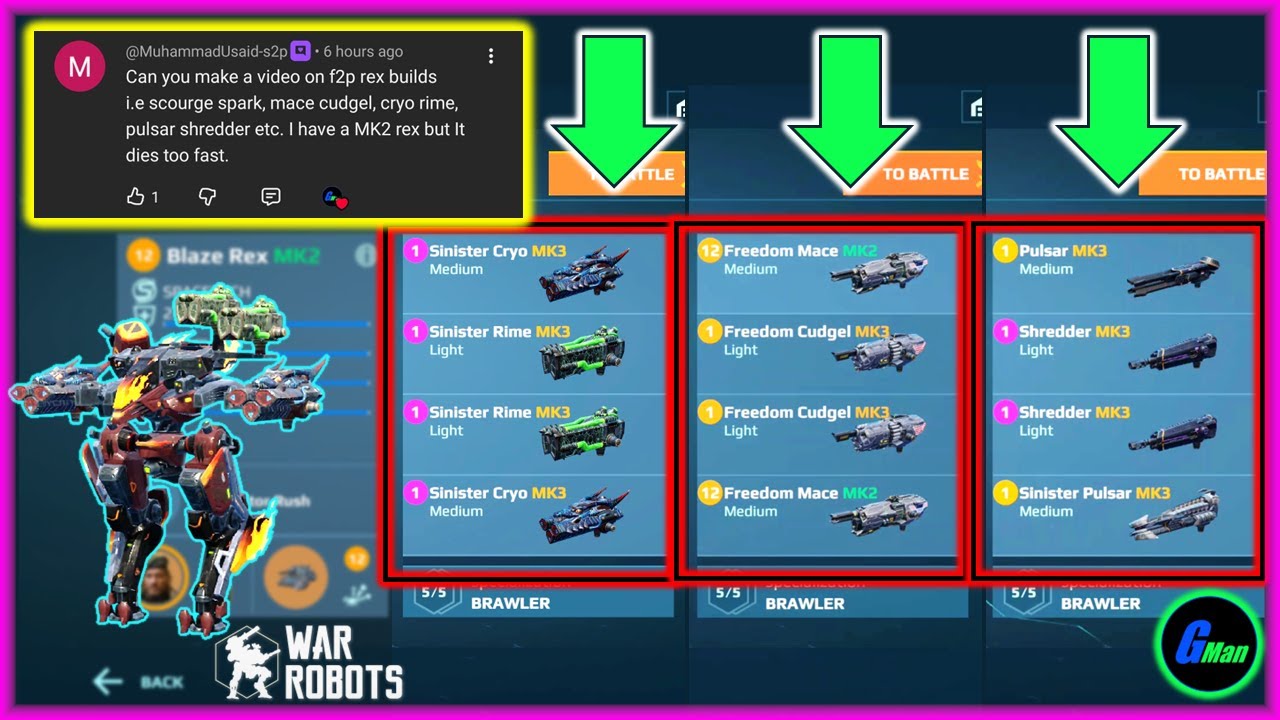 F2P Weapons For Your New Rex | WR - War Robots - YouTube