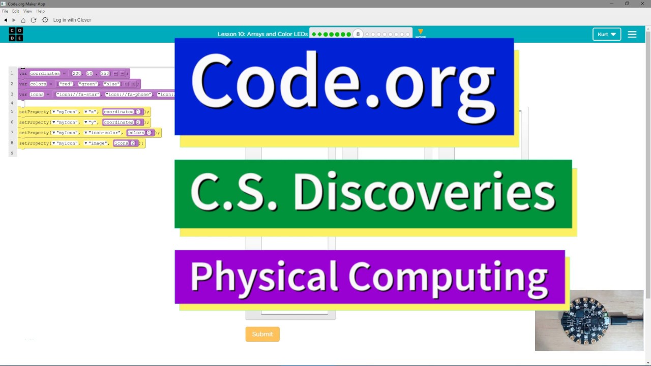 Arrays and Color LEDs Lesson 10.8 Tutorial with Answers Code.org CS ...