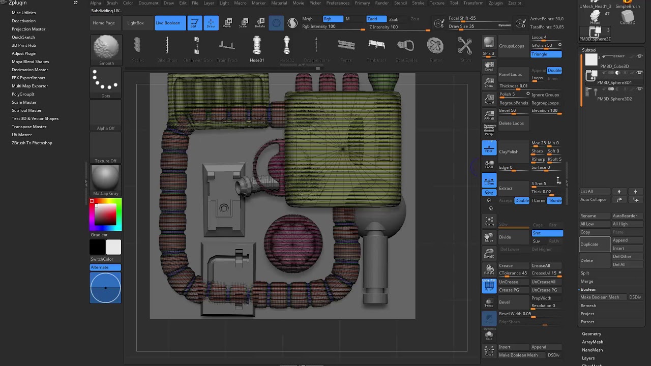 09 ZBrush 2018 Hard Surface Live Boolean Massive Detailing - YouTube