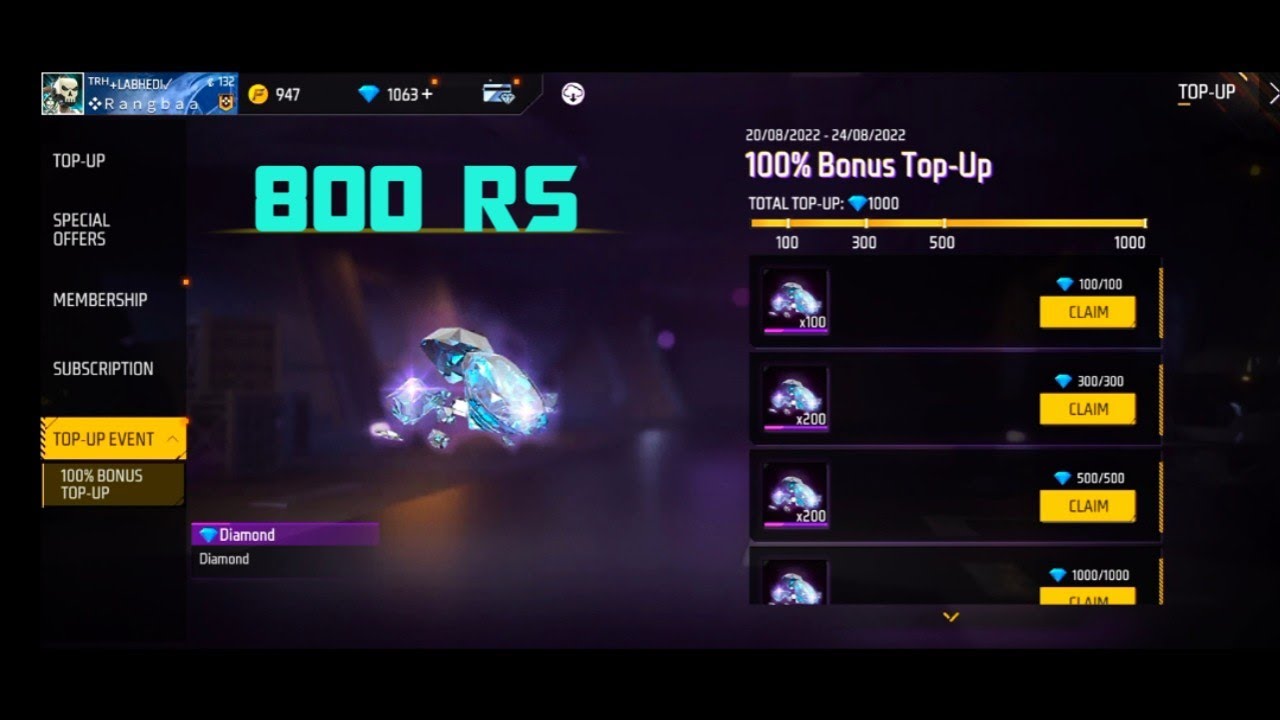 Double Diamond Top Up Event || 100℅ Bonus Top Up || - YouTube