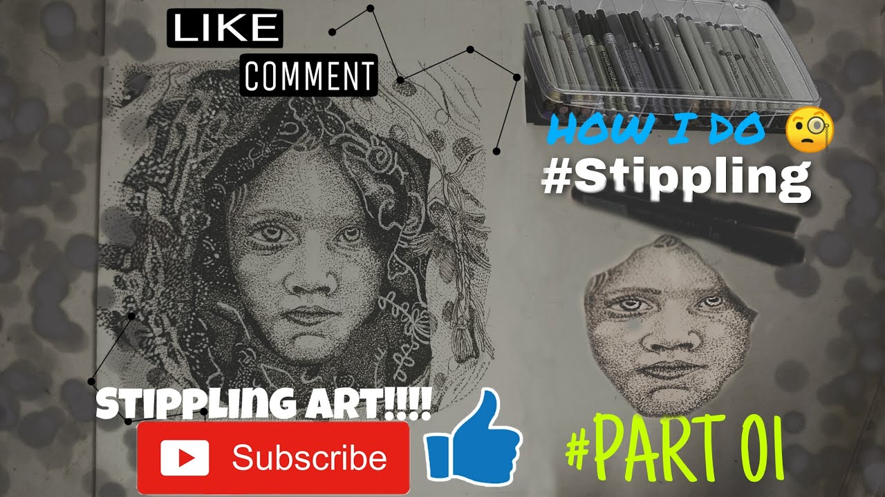 stippling art portrait (pointillism time lapse) PART 01 - YouTube