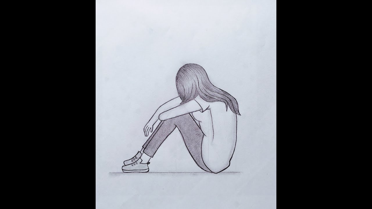 How to to draw a sad girl sitting alone || Step by step easy drawing ...