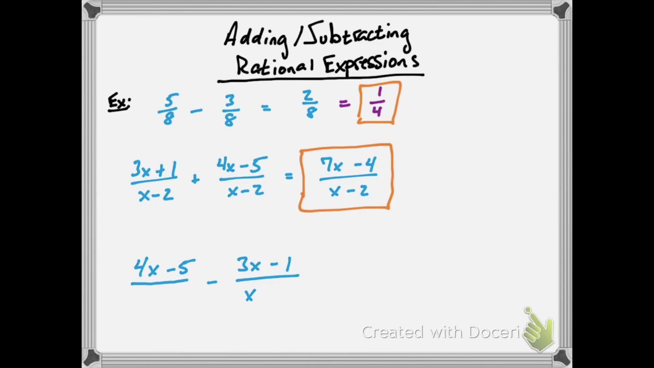 1-Minute Math: Adding and Subtracting Rational Expressions 1 - YouTube