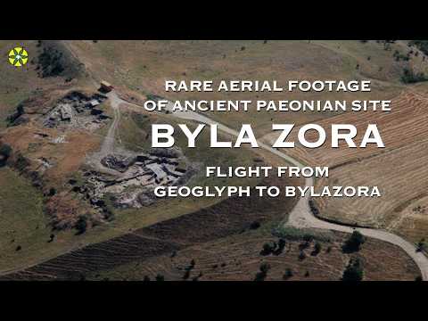 Flight from Geoglyph to Bylazora Rare - Aerial Footage of Ancient Paeonian Site Byla Zora, Macedonia