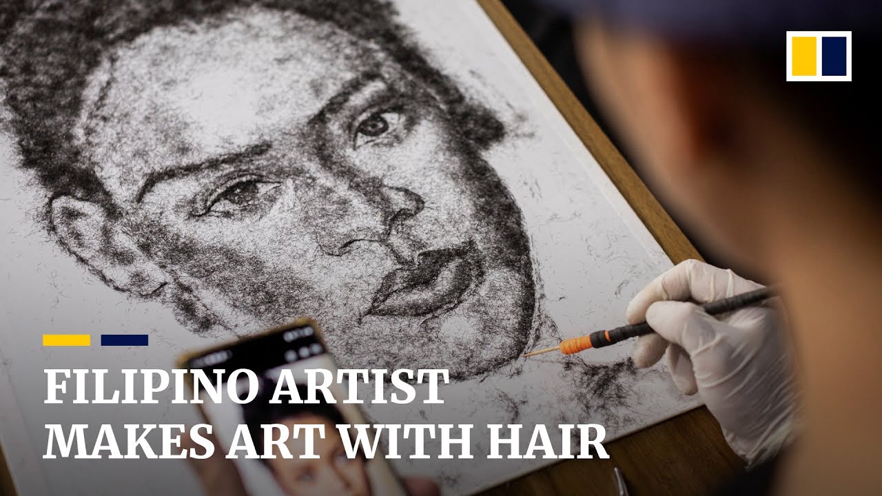 Filipino artist uses own hair to create portraits - YouTube