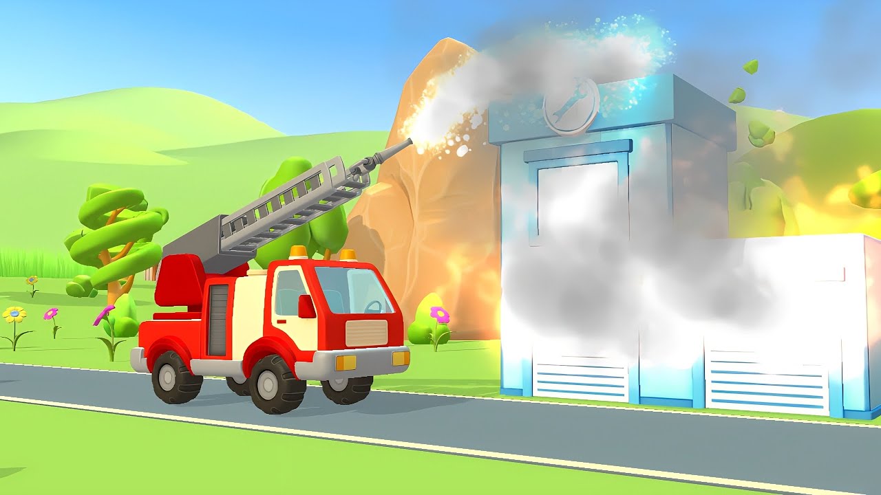 Red Fire Truck in the City w AMBULANCE3D Animation for Children Cars ...