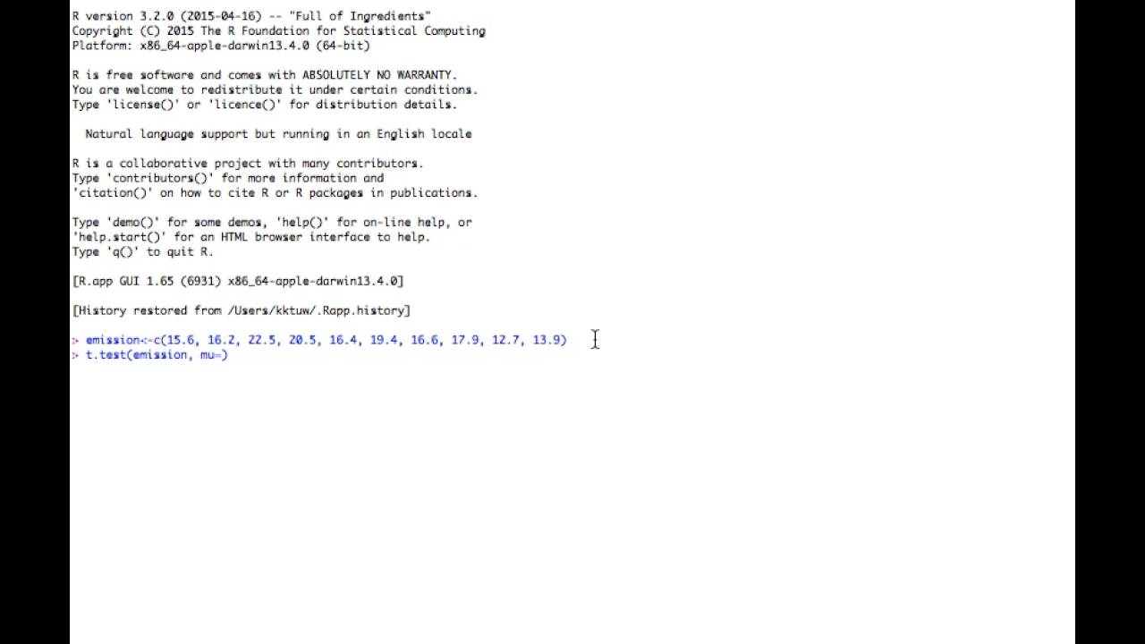 calculating t test one sample using R - YouTube
