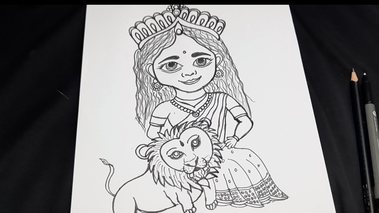 durga Maa outline drawing | durga Maa drawing 💖 😍 durga Maa drawing ...