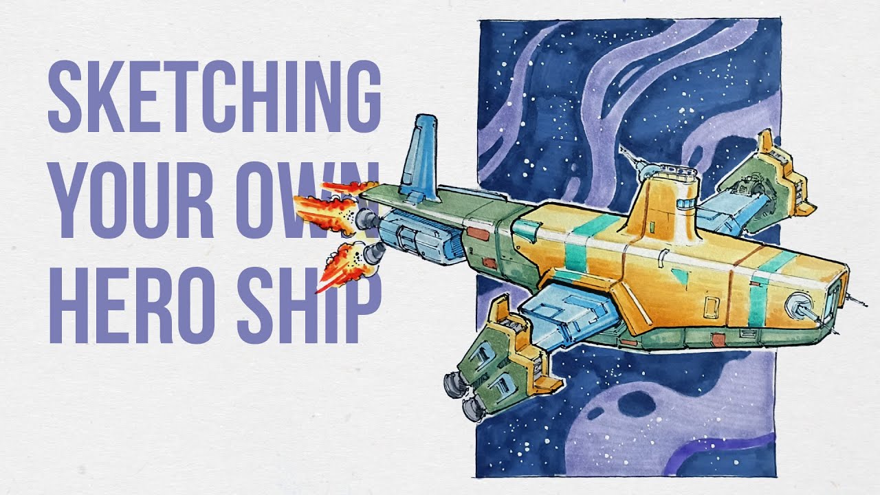 Scifi Hero Ship traditional sketching and rendering - YouTube