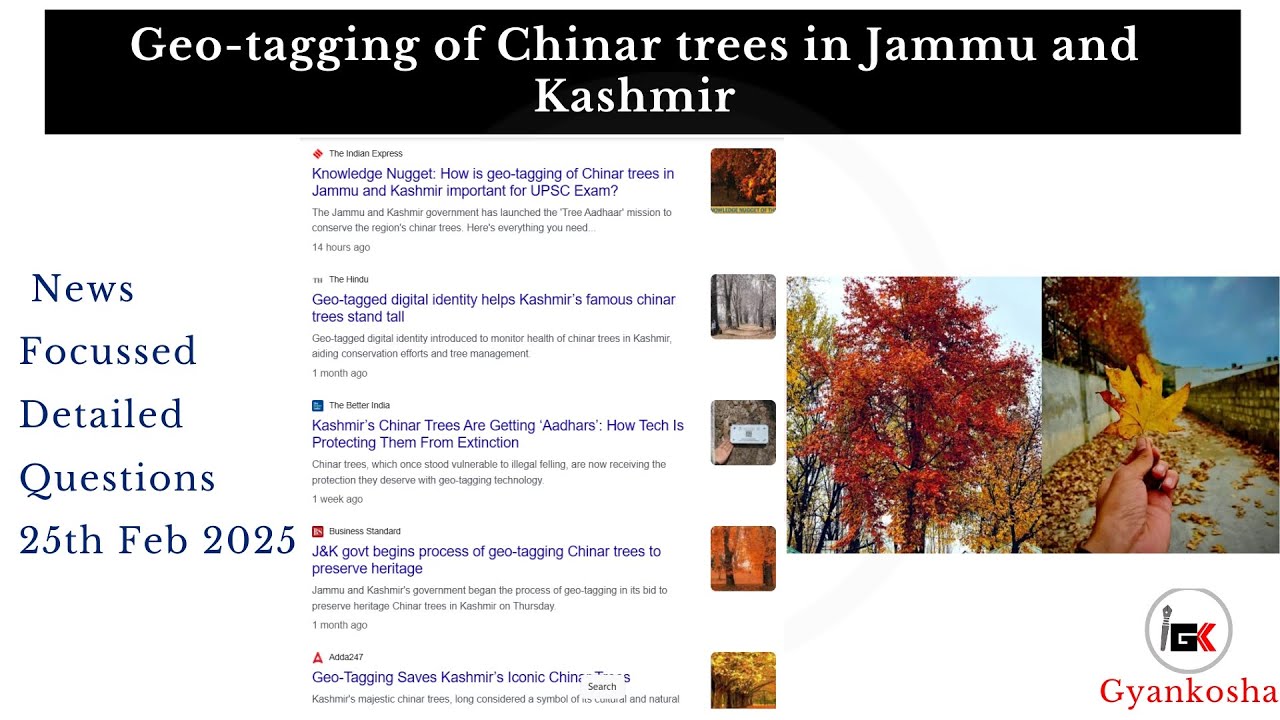 News Focussed Detailed Questions 25th Feb 2025 Geo tagging of Chinar ...