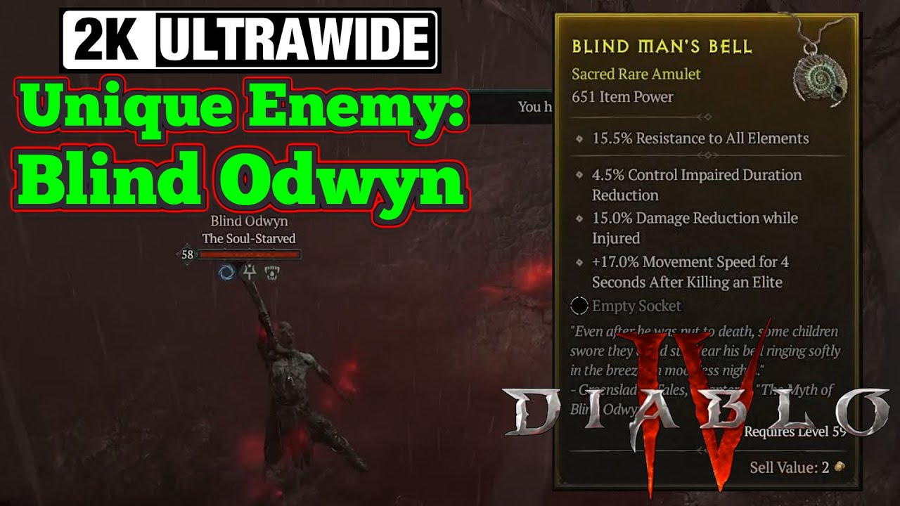 Blind Odwyn the Soul-Starved Unique enemy location fight item drop ...