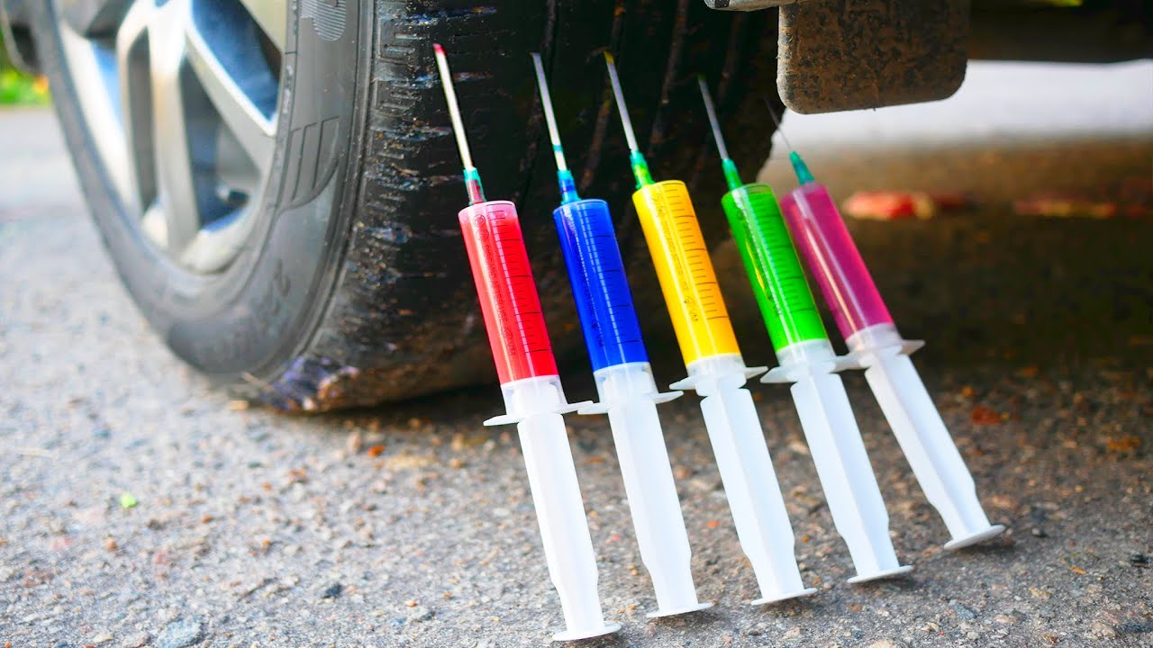 Car vs Rainbow Syringes - EXPERIMENT: Crushing Crunchy & Soft Things ...