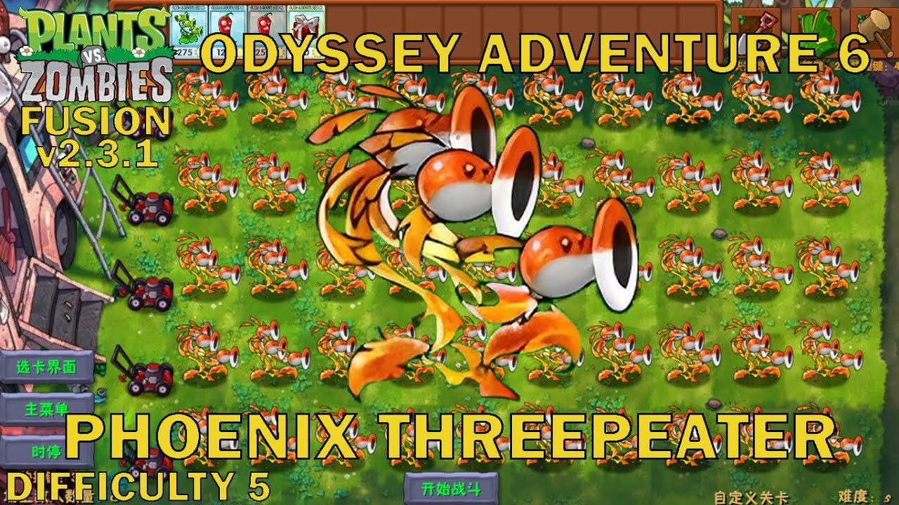Phoenix Threepeater - Odyssey Adventure 6 - PvZ Fusion v2.3.1 - YouTube