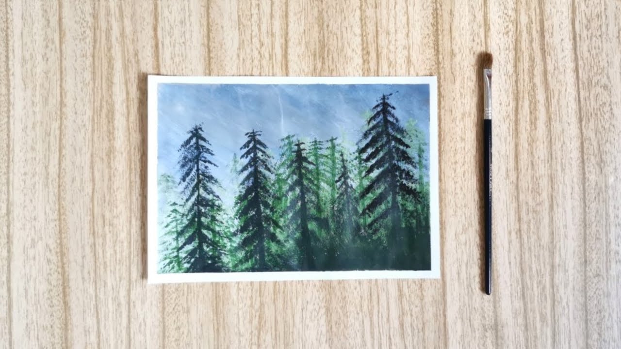 Simple Misty Forest Painting | Easy Acrylic Painting | Forest Painting ...