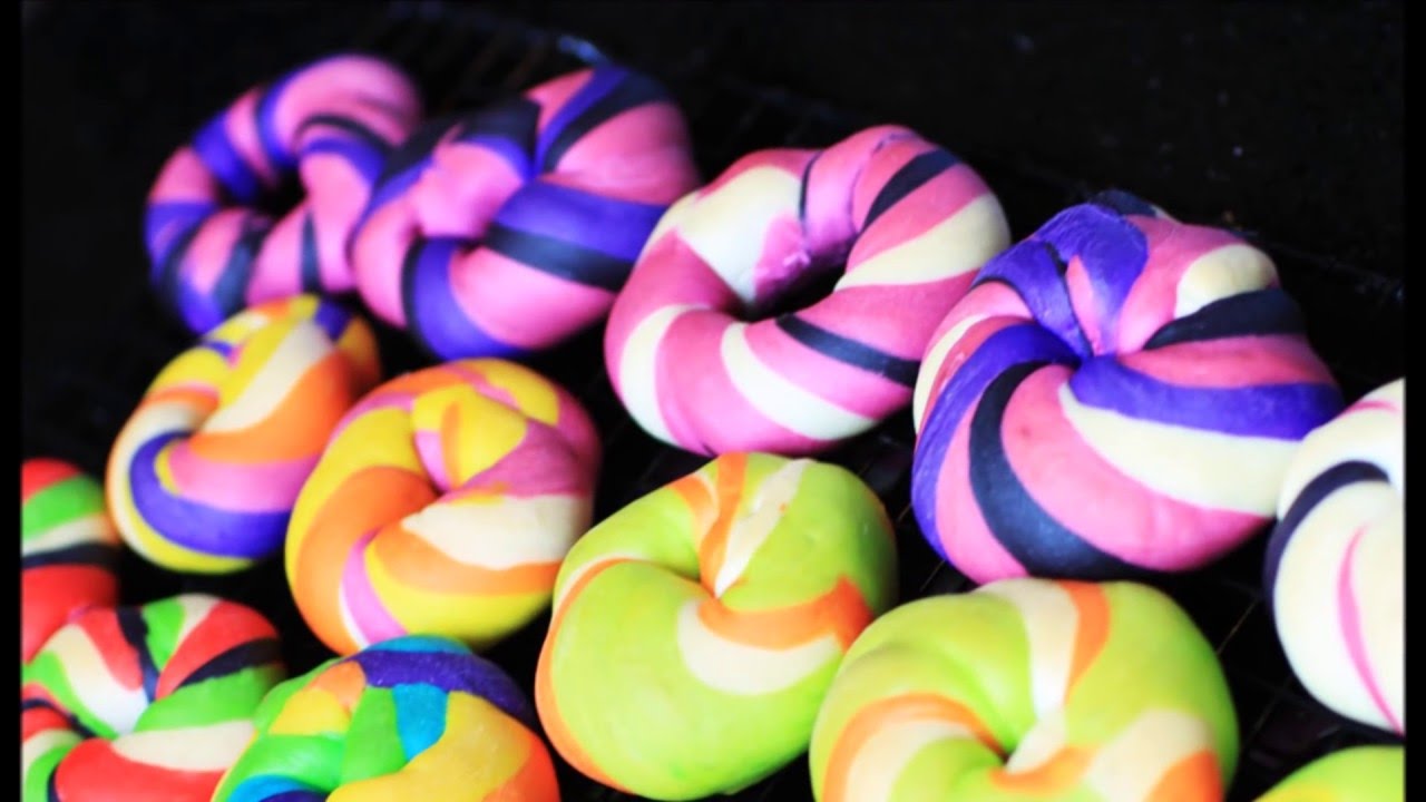 How to Make Rainbow Bagels / Bagel Recipe / Rainbow Bread Recipe - YouTube
