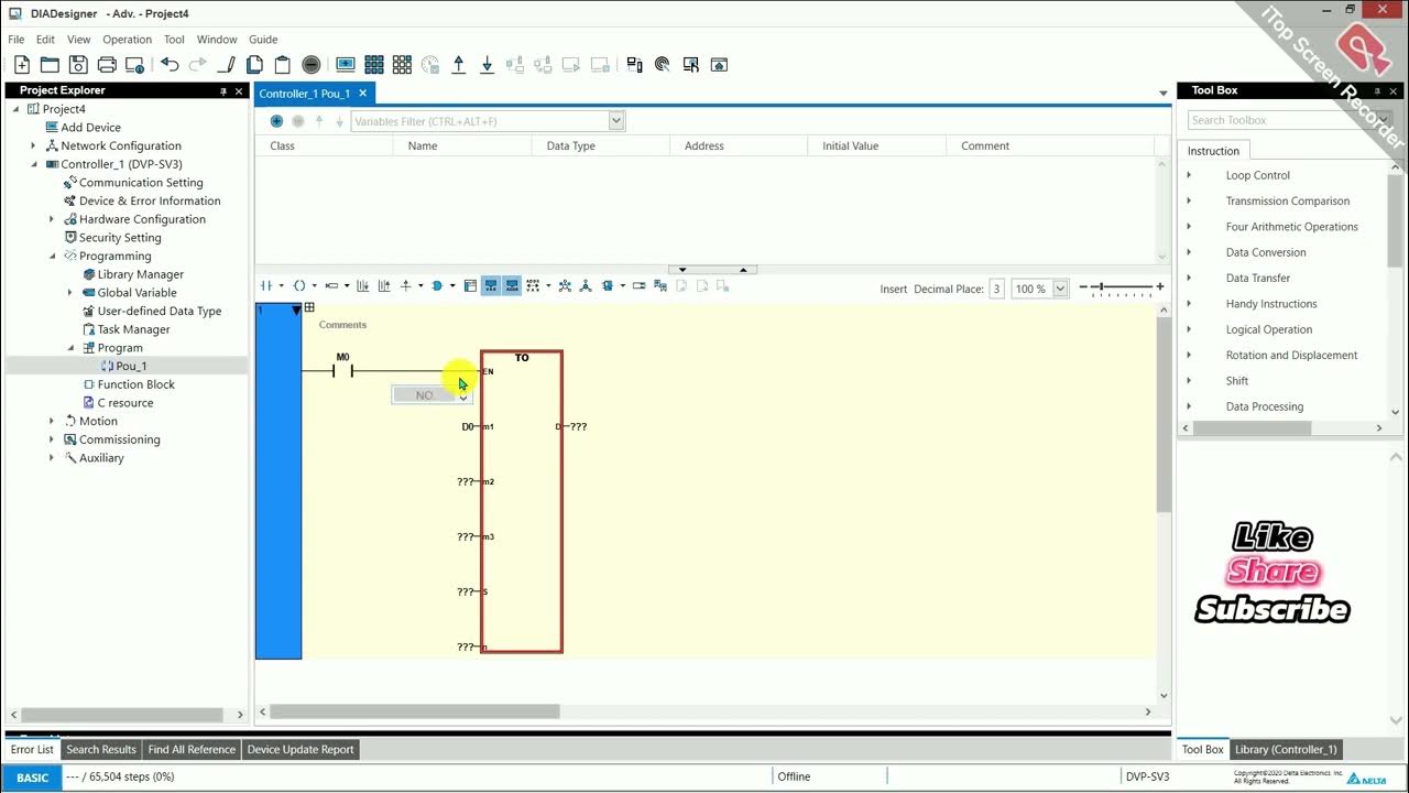 DELTA PLC DIADESIGNER [ ( TO ) INSTRUCTION ] PROGRAMMING - YouTube