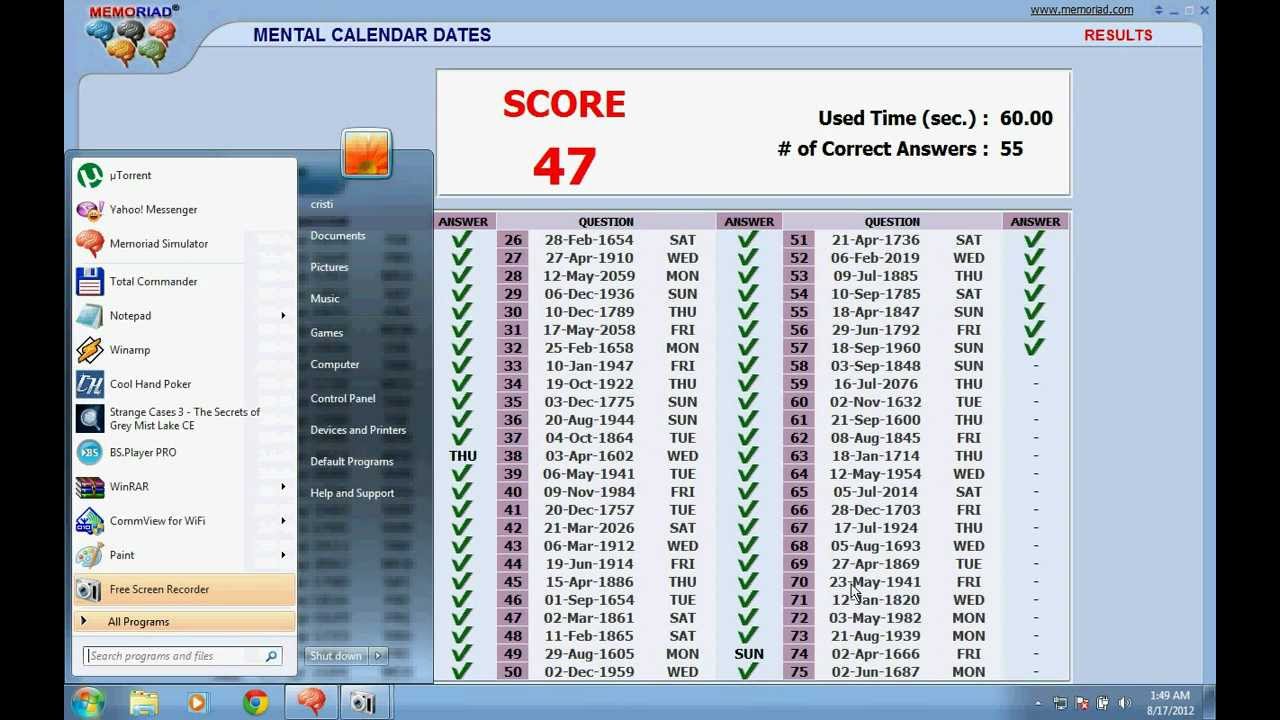 Memoriad Calendar Dates - YouTube