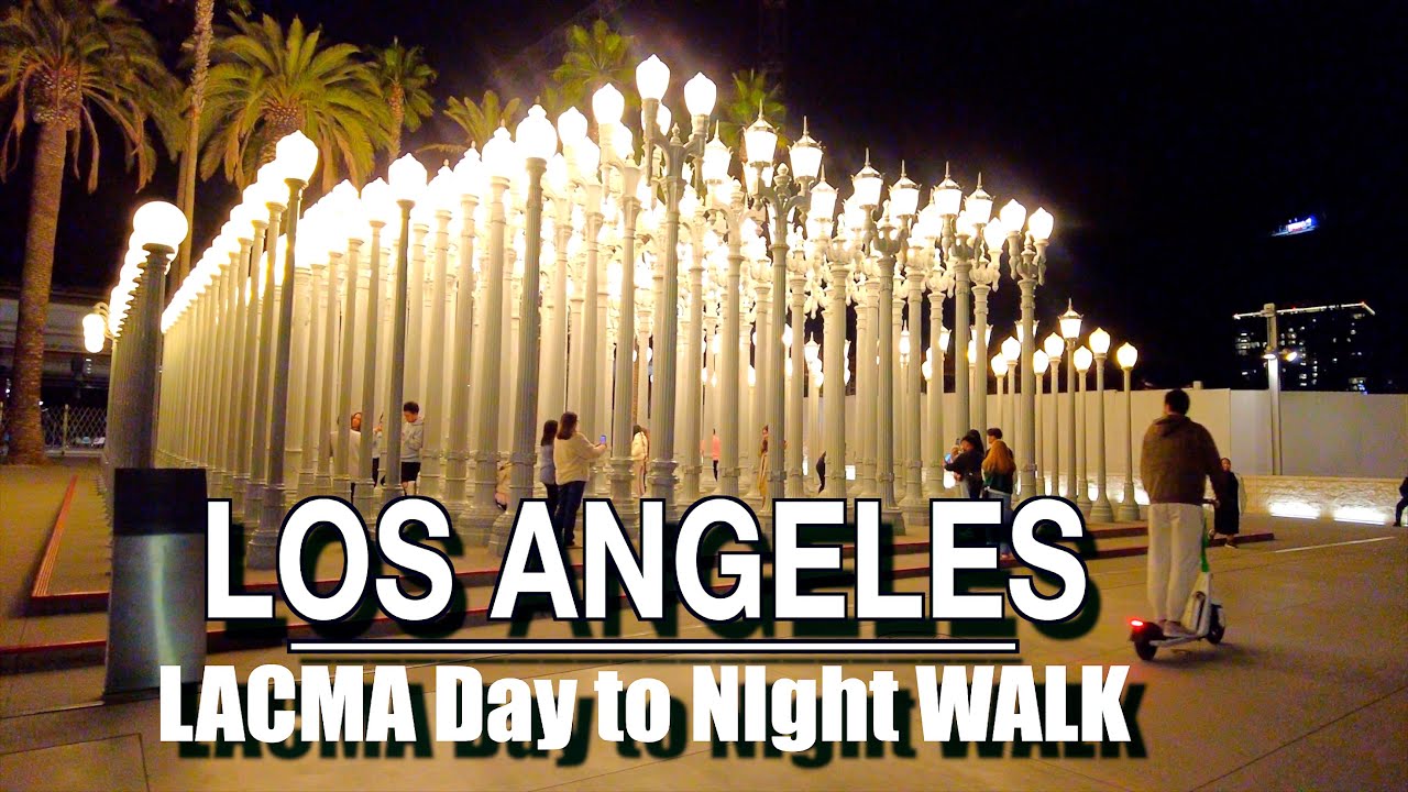 LACMA Walking Early Evening to Night Tour | 5k 60 | Natural Sounds ...