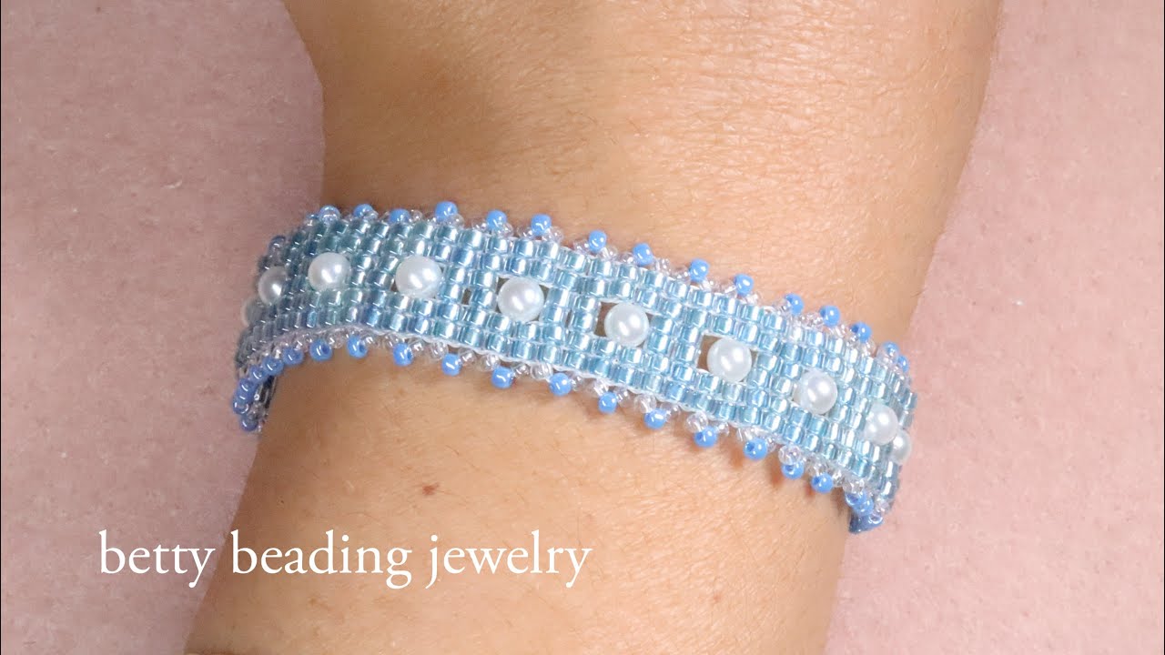 Beaded loom bracelet with a row pearl easy beading tutorial - YouTube