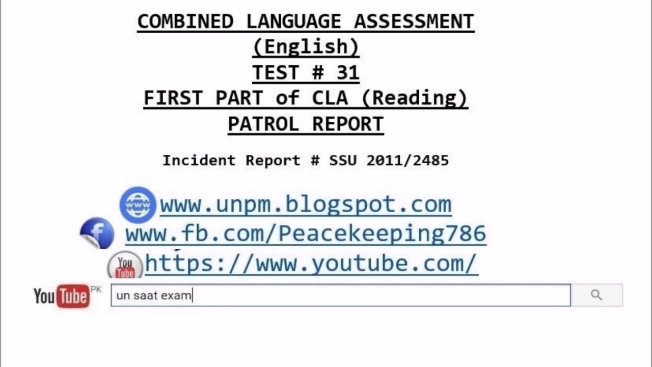CLA TEST # 31COMBINED LANGUAGE ASSESSMENT (English) FIRST PART of CLA ...