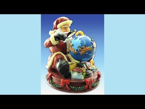 Santa With World Musical Wind-Up Snow Globe Christmas Ornament
