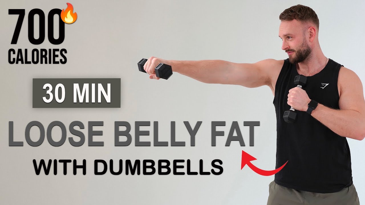 30 Min Loose BELLY FAT | With Light Dumbbells | All Standing | Low ...