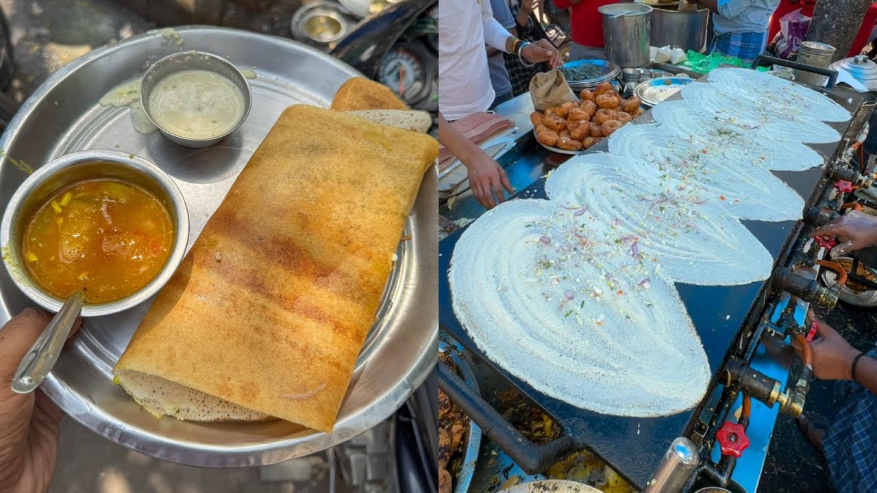 Street style loaded masala crepes in Delhi - YouTube