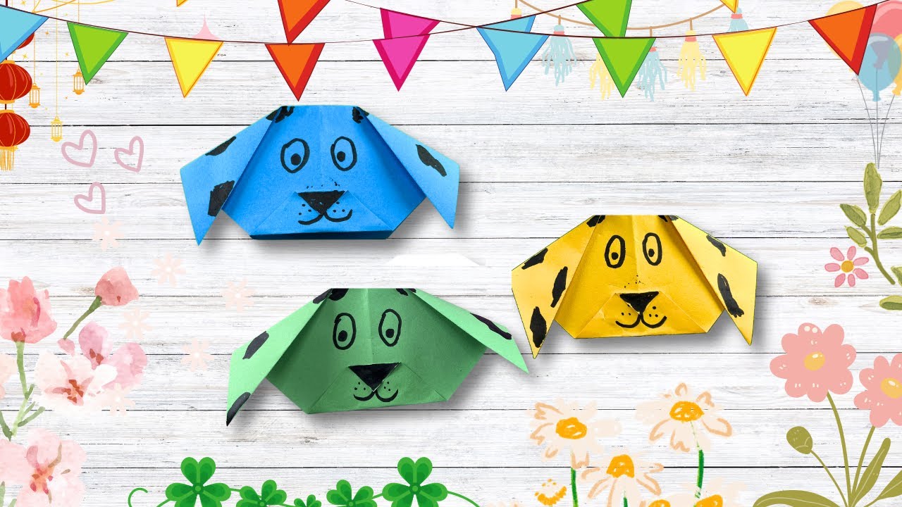 Easy Origami Dog Tutorial | origami dog face | origami dog for kids ...