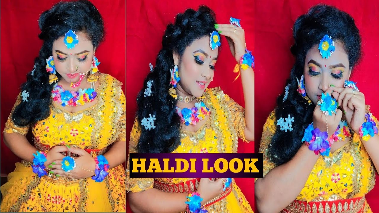 Haldi look full tutorial/traditional look//গায়ে হলুদের সাজের নতুন নতুন ...