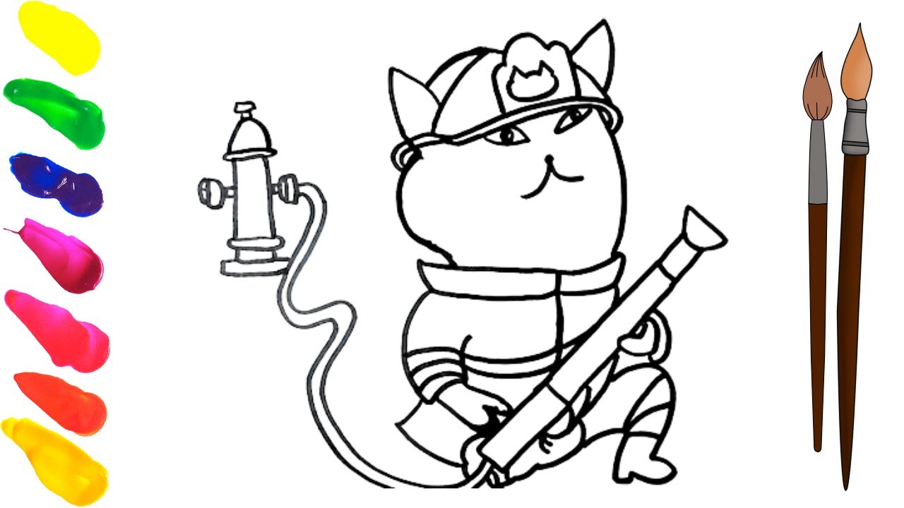 How to draw a firefighter cat | Jobs - YouTube