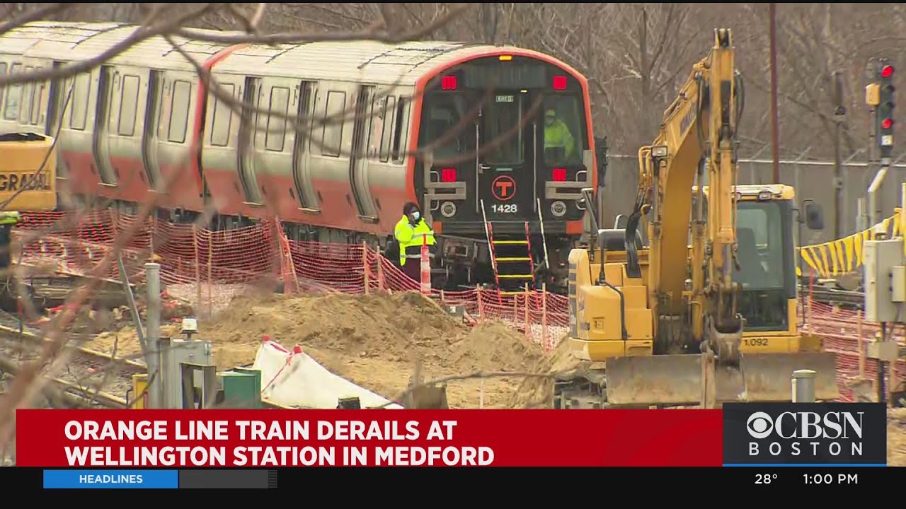 New Orange Line Train Derails Near Wellington Station In Medford - YouTube