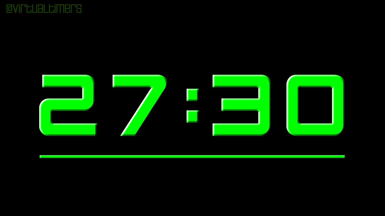 27 Minutes and 30 Seconds Countdown Timer - Green Embossed with Alarm ...