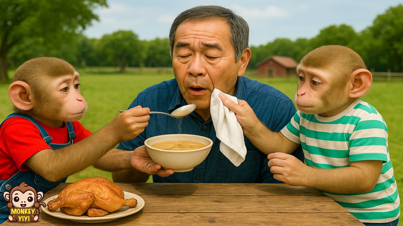 Very touching moments of monkey YiYi and YinYin with grandpa that will ...