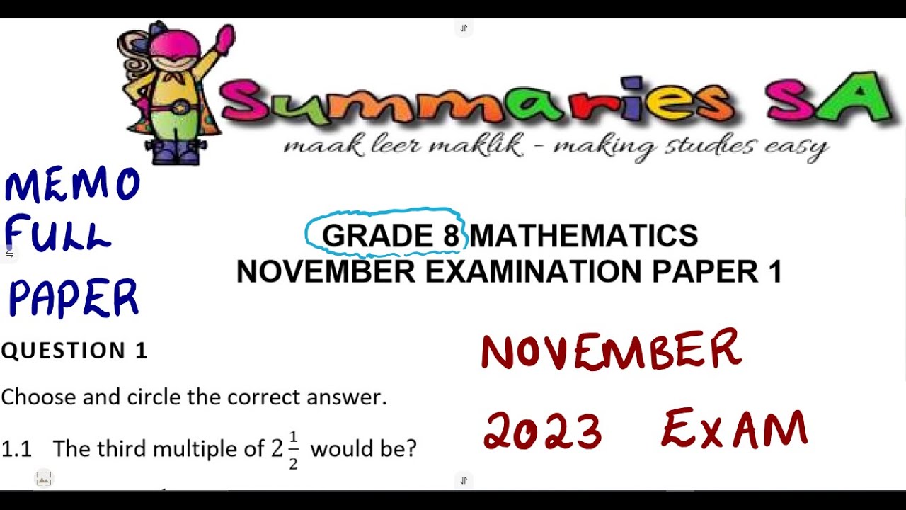 Mathematics Grade 8 November 2023 Paper 1 Exam Revision Memo Term 4 ...