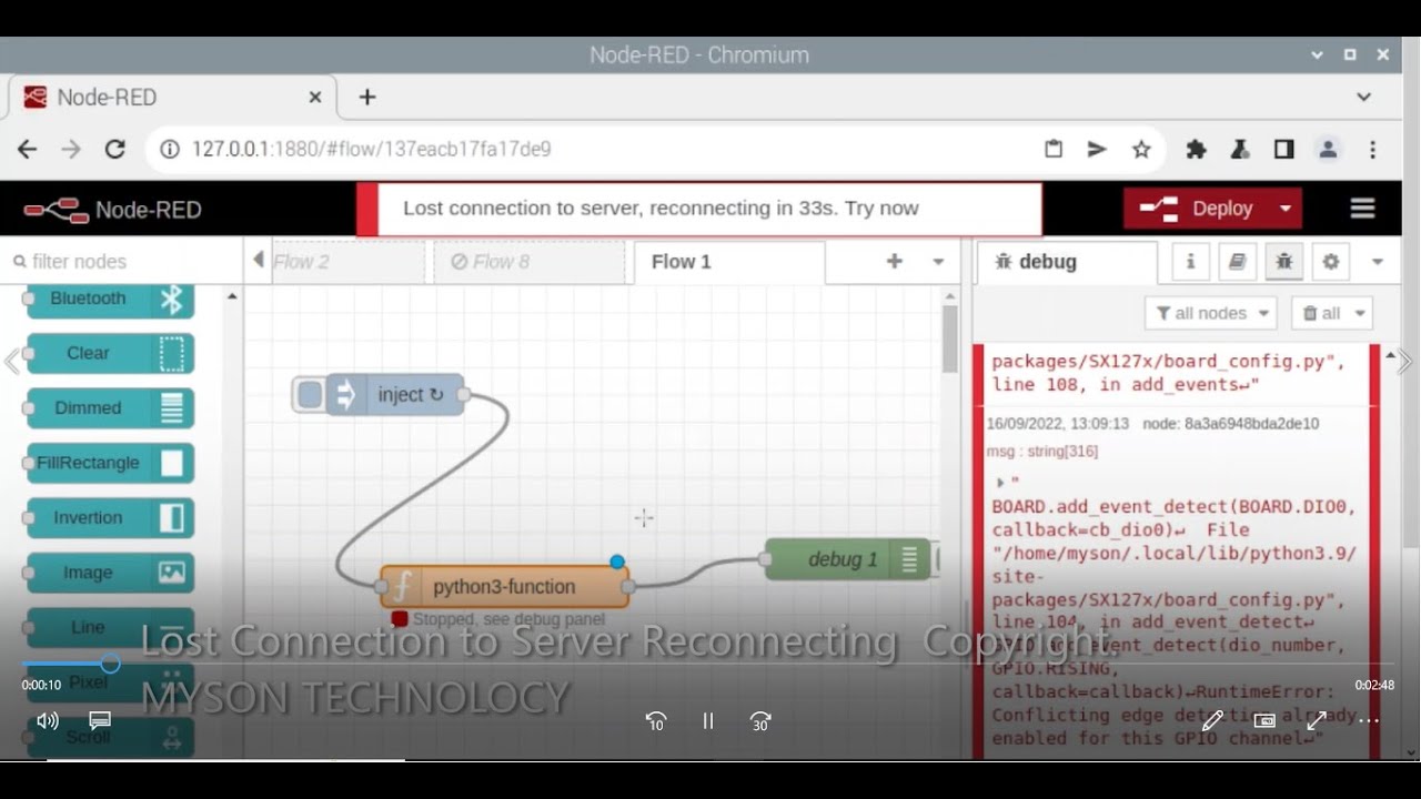 Lost connection to server Node RED - YouTube