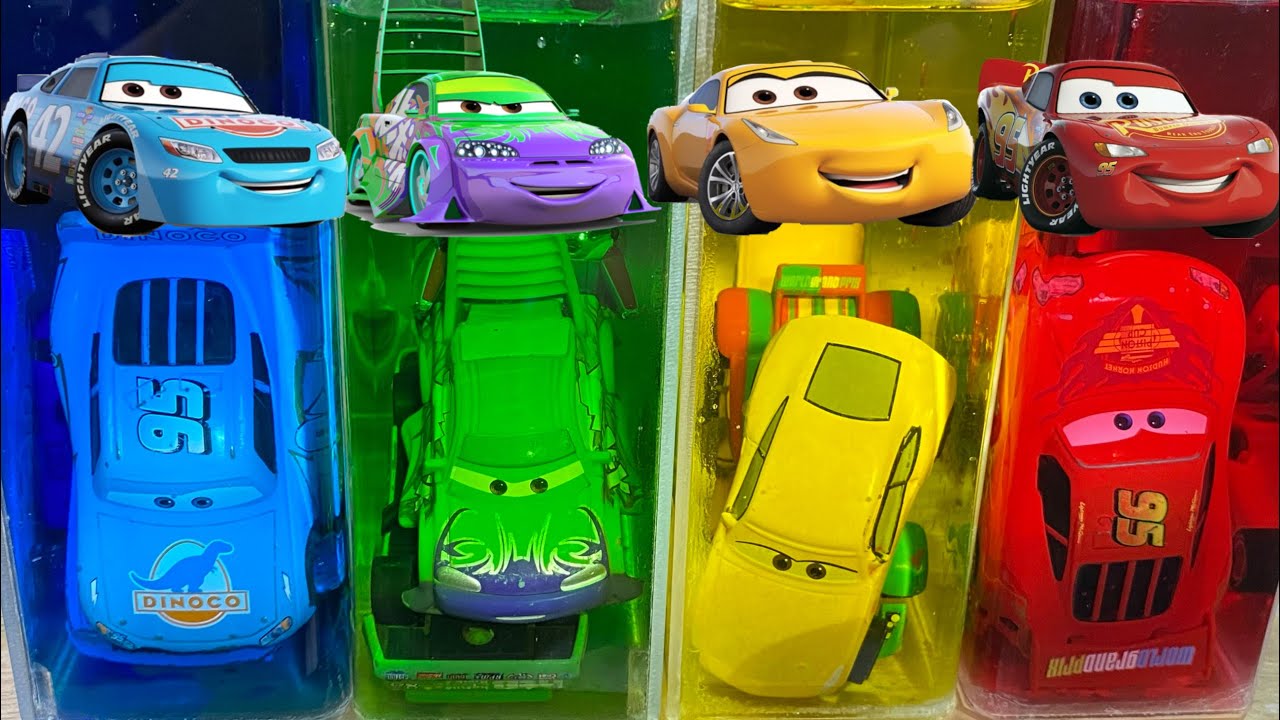 Disney Pixar Cars falling into deep pool, Lightning McQueen, Tow Mater ...