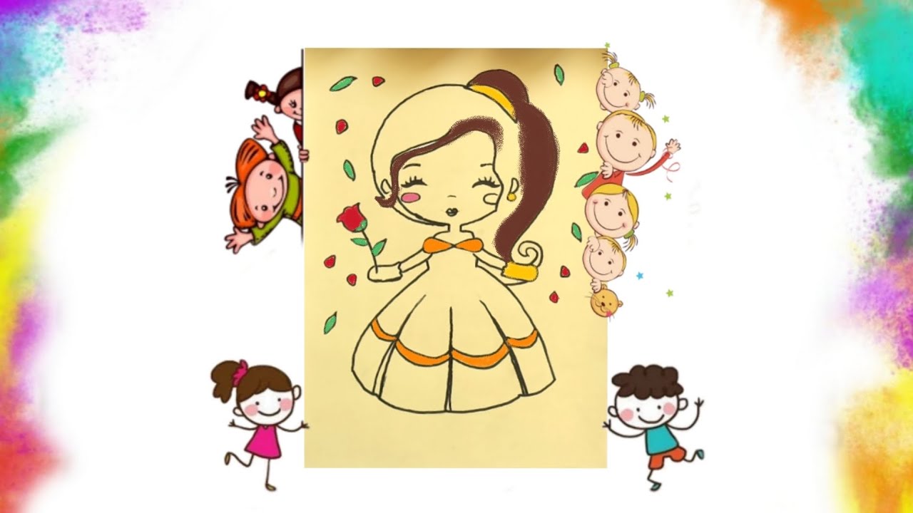 colored sand painting Belle Princess for kids| How to draw Disney ...