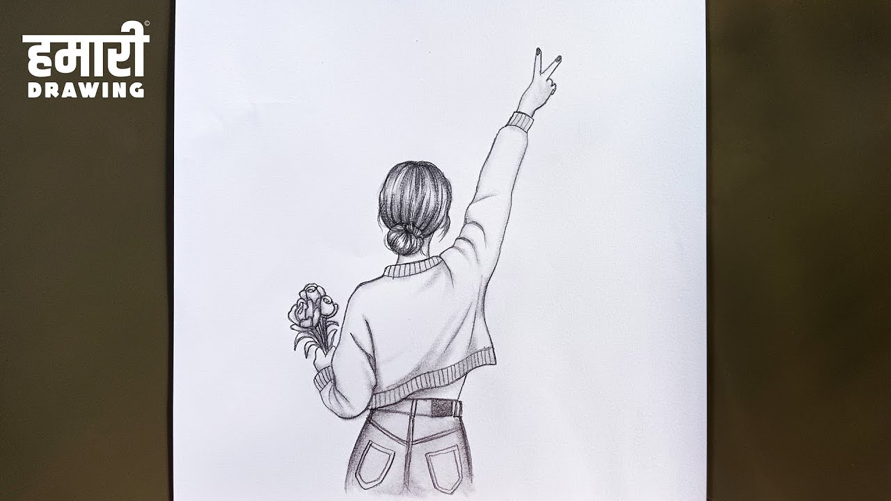 How To Draw A Girl With Victory Sign From Backside | Girl Backside Pose ...