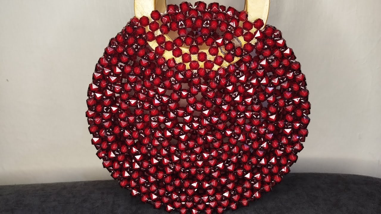 round beaded bags with wooden handle - YouTube