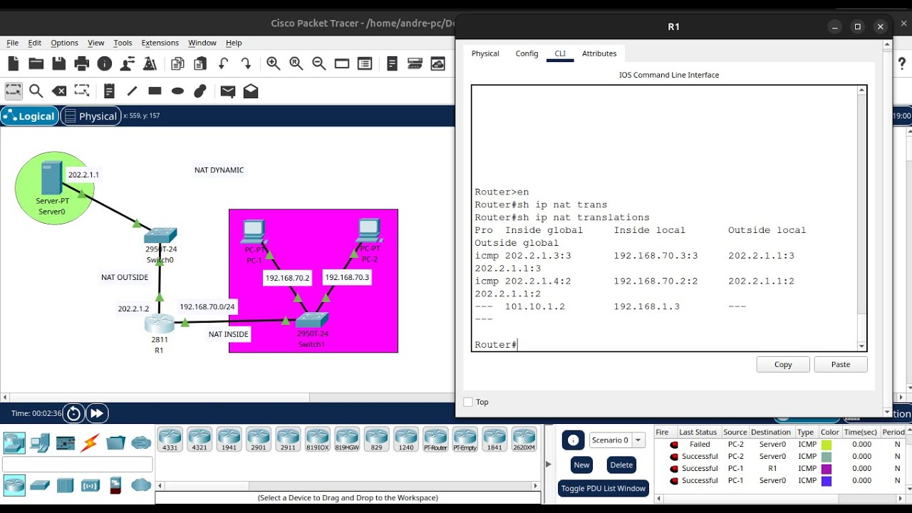 Konfigurasi NAT Dynamic (command CLI) di packet tracer - YouTube