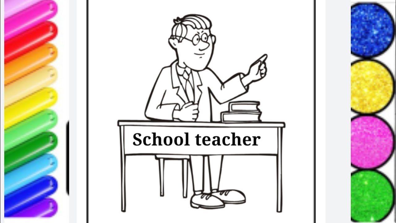 A School Teacher Drawing and Coloring for kids | How to draw and color ...