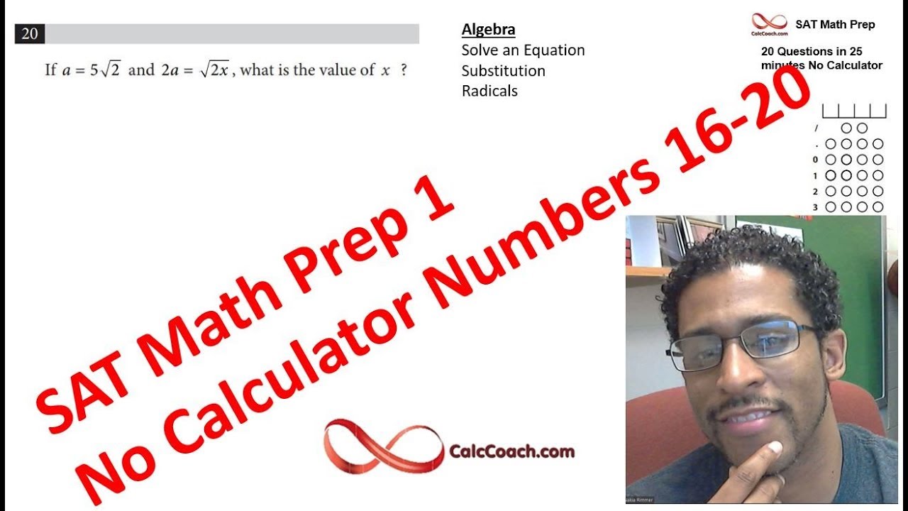 SAT Math Prep Practice 1 No Calculator numbers 16 through 20 - YouTube