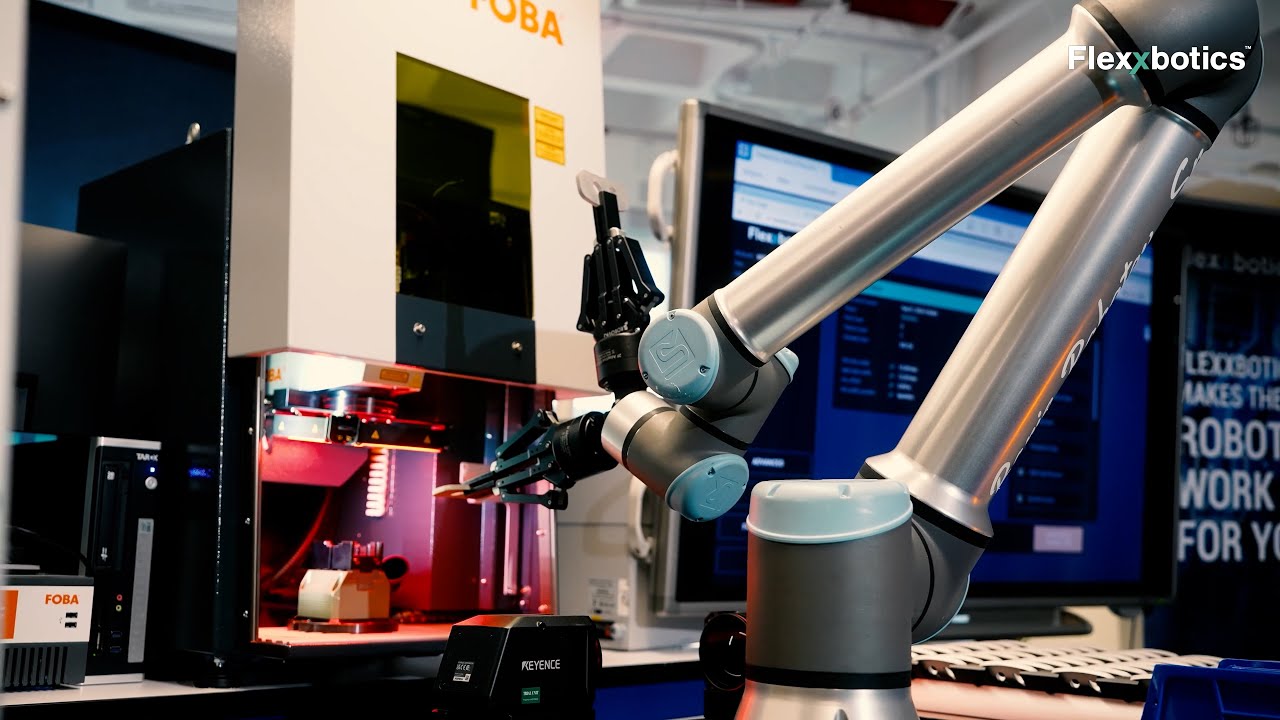 Flexxbotics | Laser Marking Multi-Machine Robot Demo Cell - YouTube