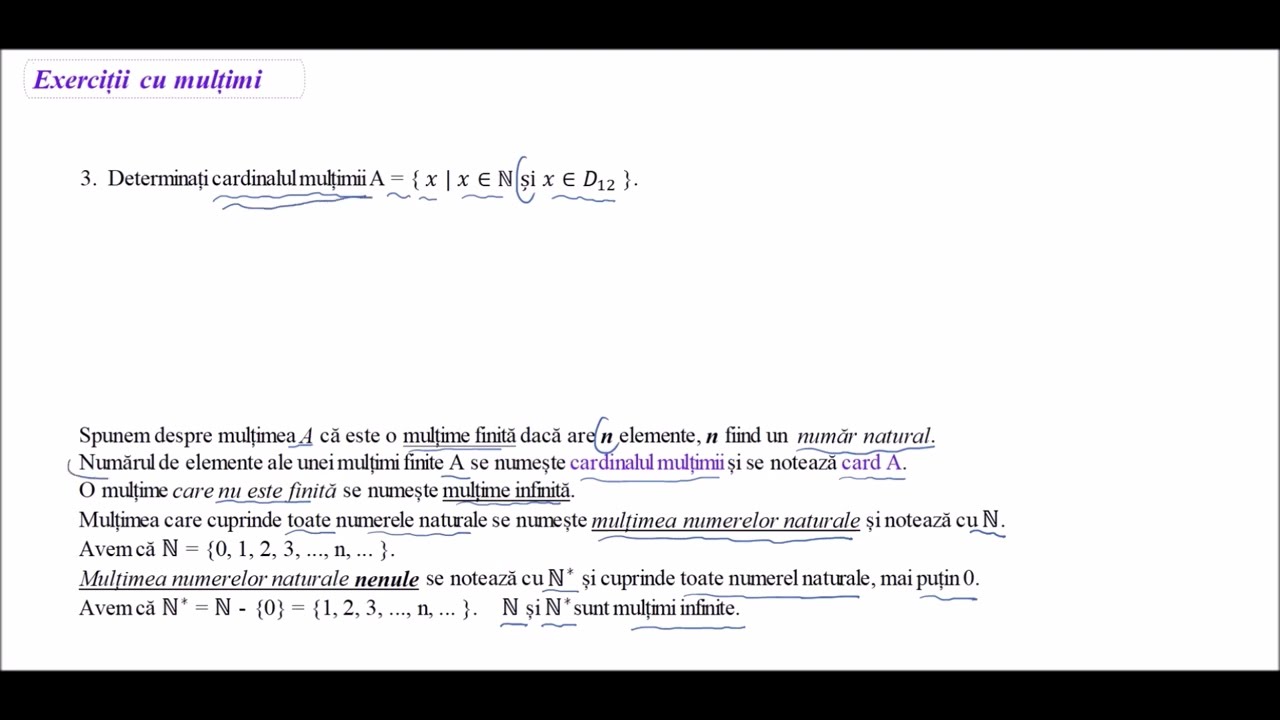 Exercitii cu multimi - Ex. 3 - Determinați cardinalul mulțimii A = { x ...